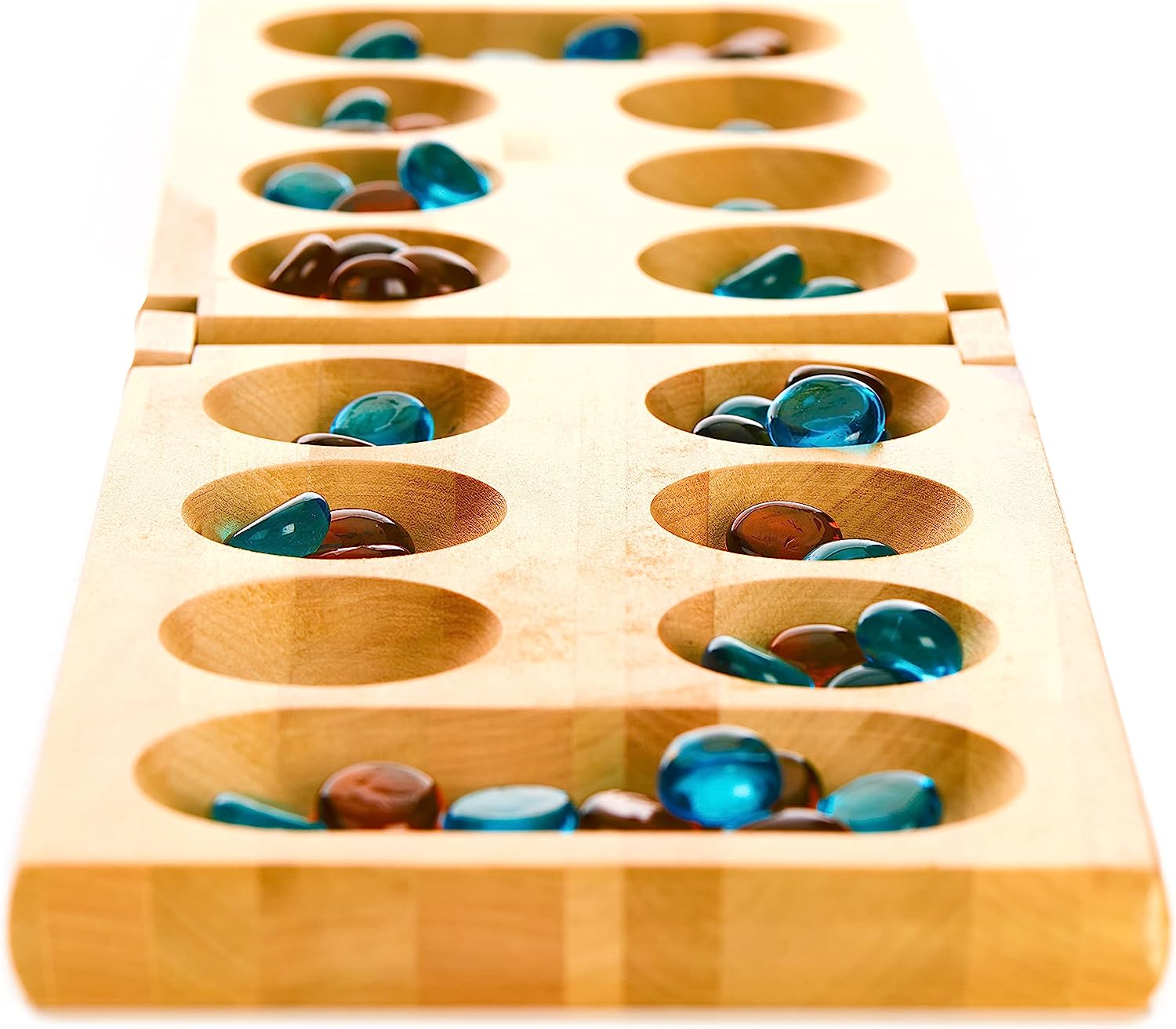 Family Traditions: Classic Mancala Board Game, Wood Board and Gemstones ...