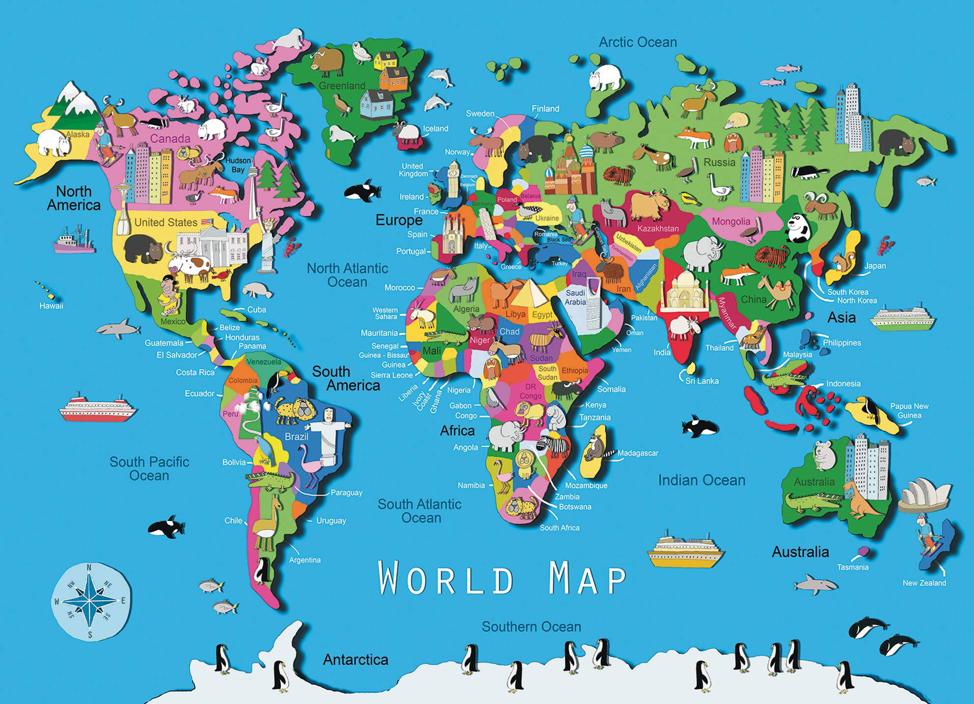 World Map - Kids Puzzle, 60 Piece Jigsaw Puzzle by Ravensburger Puzzles ...