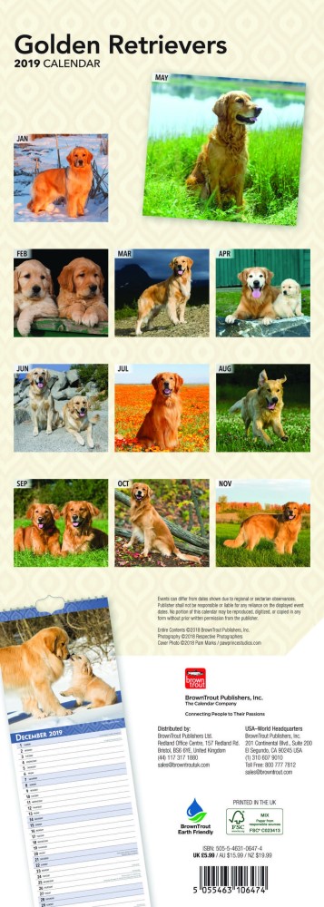 Golden Retrievers 2019 Slimline Wall Calendar, 2019 Wall Calendar by ...