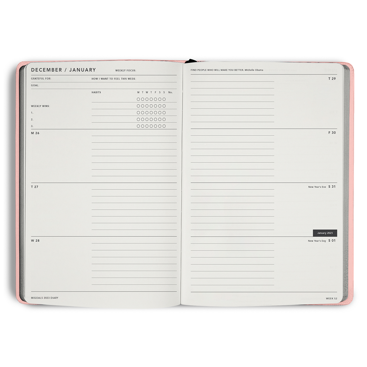 MiGoals - 2023 Classic Diary - Weekly - A5 - Soft Cover - Soft Pink ...