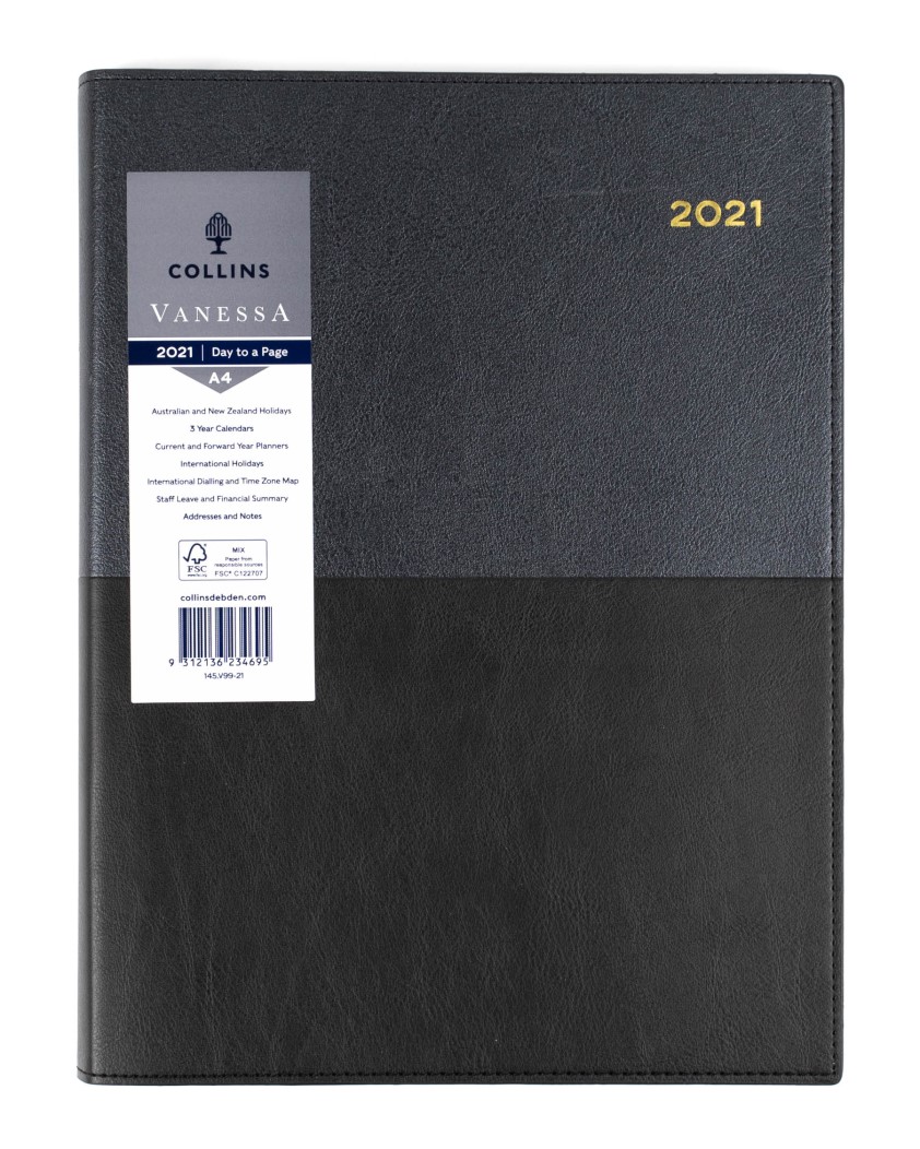 Collins Vanessa - 2021 Calendar Year Diary - A4 Day to Page - Black ...