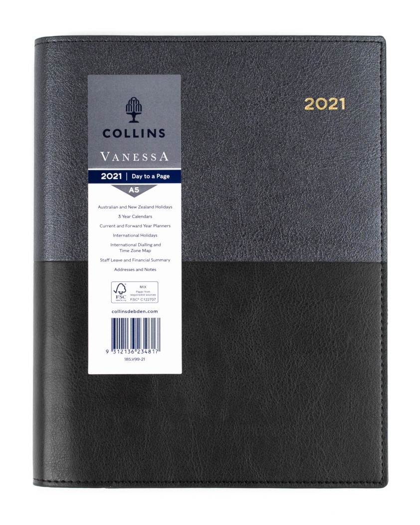 Collins Vanessa - 2021 Calendar Year Diary - A5 Day to Page - Black ...