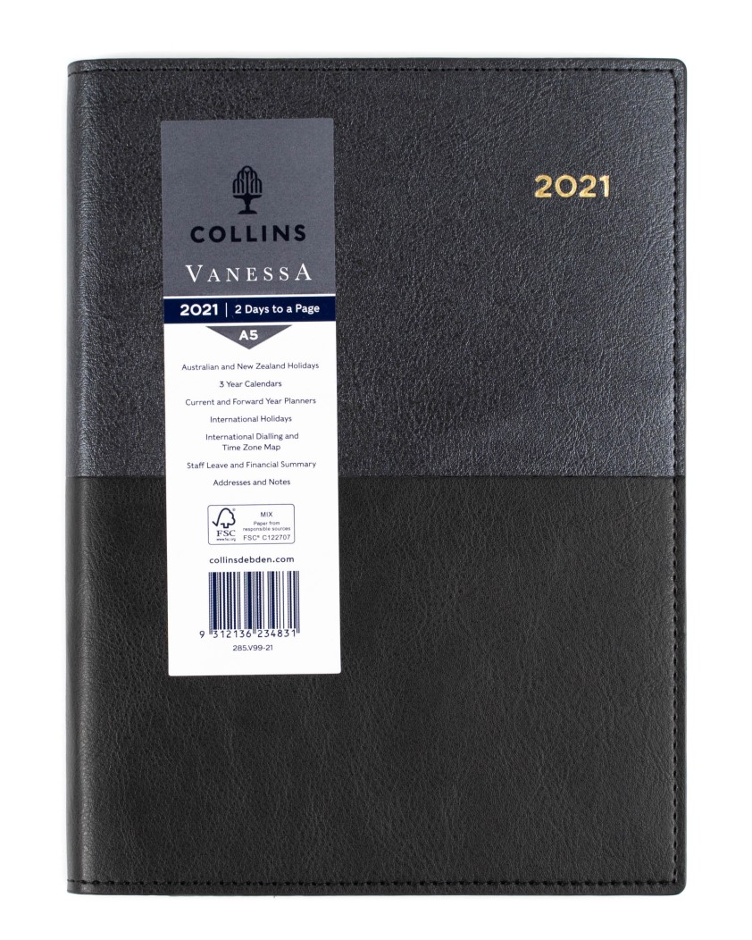Collins Vanessa - 2021 Calendar Year Diary - A5 2 Days to Page - Black ...