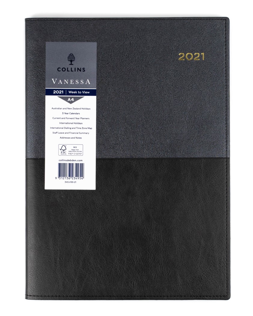 Collins Vanessa - 2021 Calendar Year Diary - A4 Week to View - Black ...