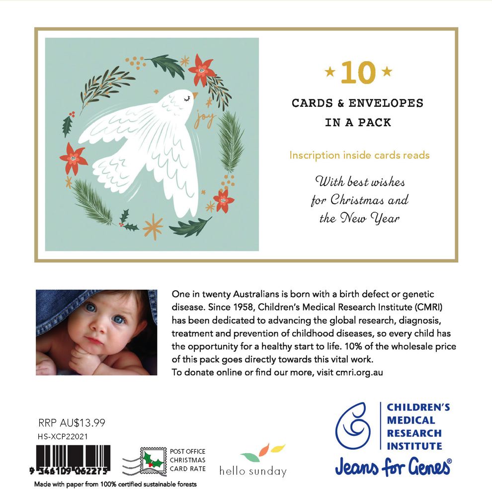 Dove Card Pack, 10 pack of Christmas Cards supporting CMRI by Australia's Christie Williams ...