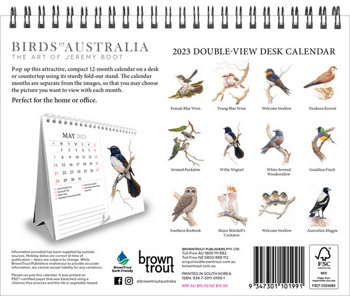 Birds of Australia, The Art of Jeremy Boot - 2023 Desk Easel Calendar ...