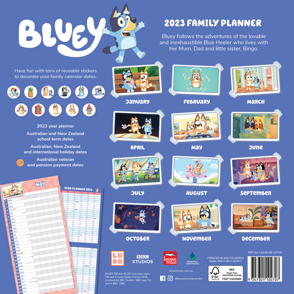 Bluey Family Planner - 2023 Wall Calendar, 2023 Wall Calendars by ...