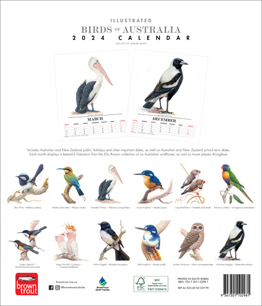 Birds of Australia, The Art of Jeremy Boot - 2024 Deluxe Wall Calendar ...