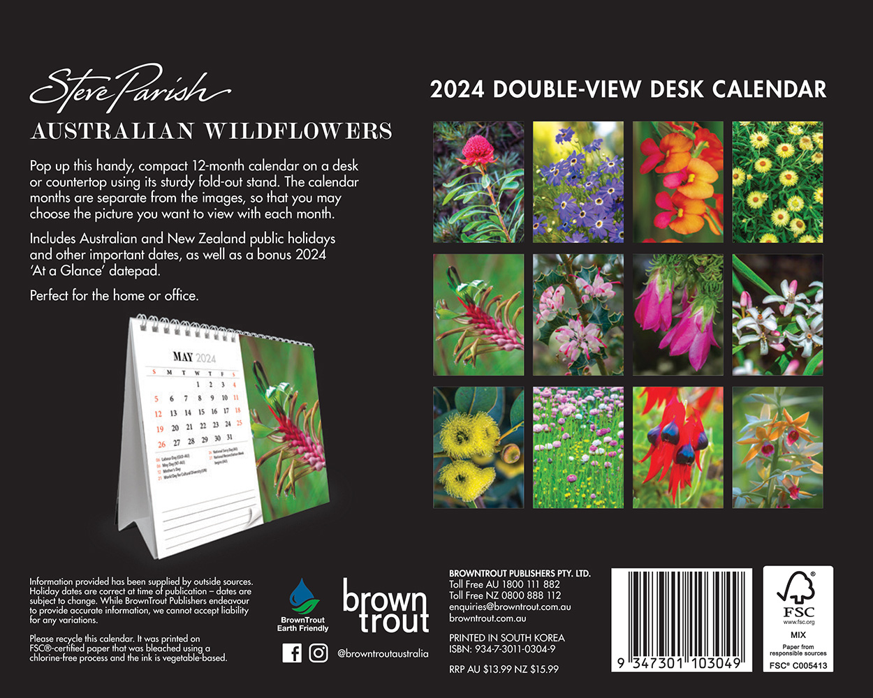 Australian Wildflowers - 2024 Double-View Desk Easel Calendar by ...