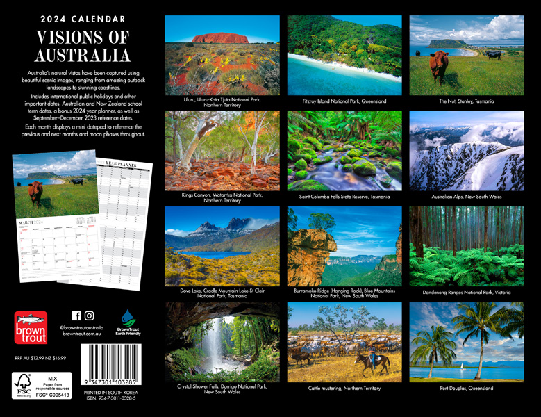 Visions of Australia - 2024 Wall Calendar (Horizontal) by Browntrout ...