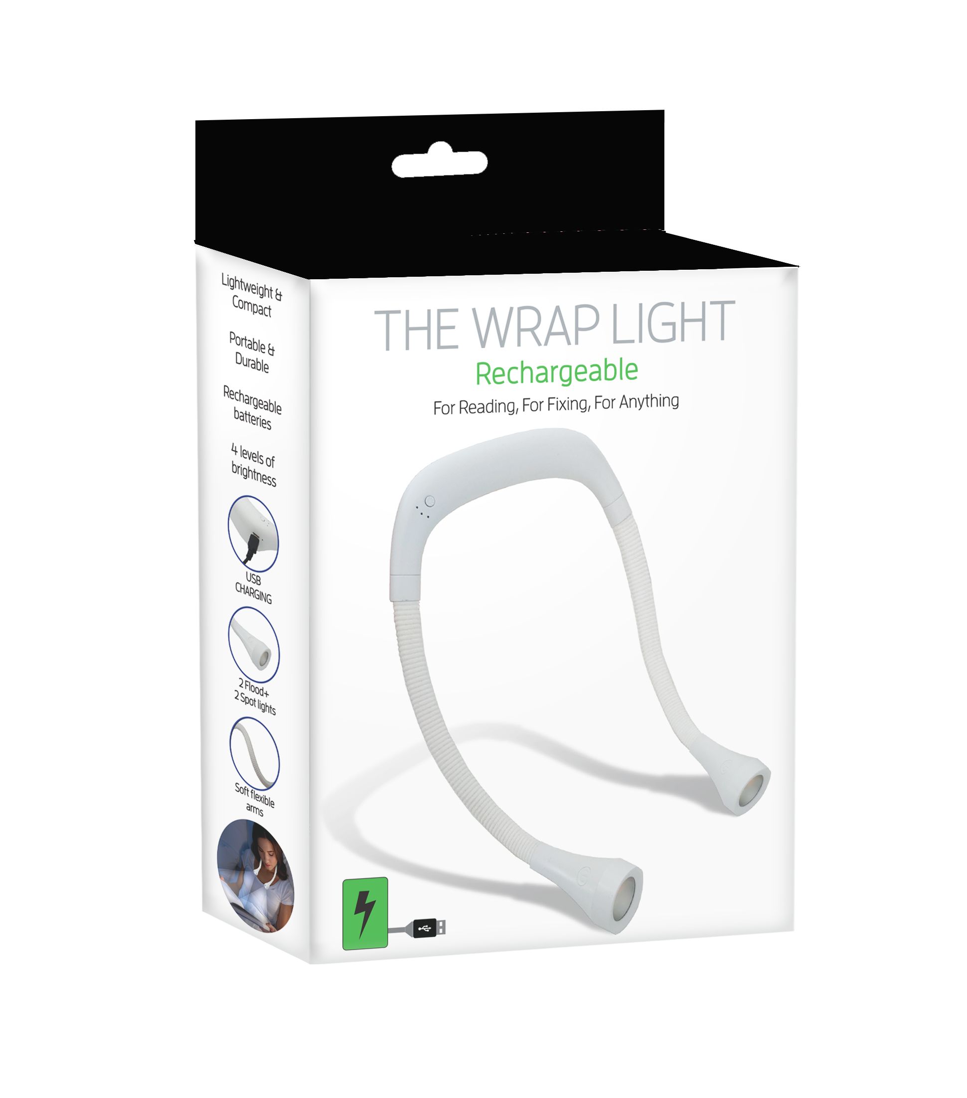 Wrap Light Rechargeable - White, Hands Free Book Light! by The ...
