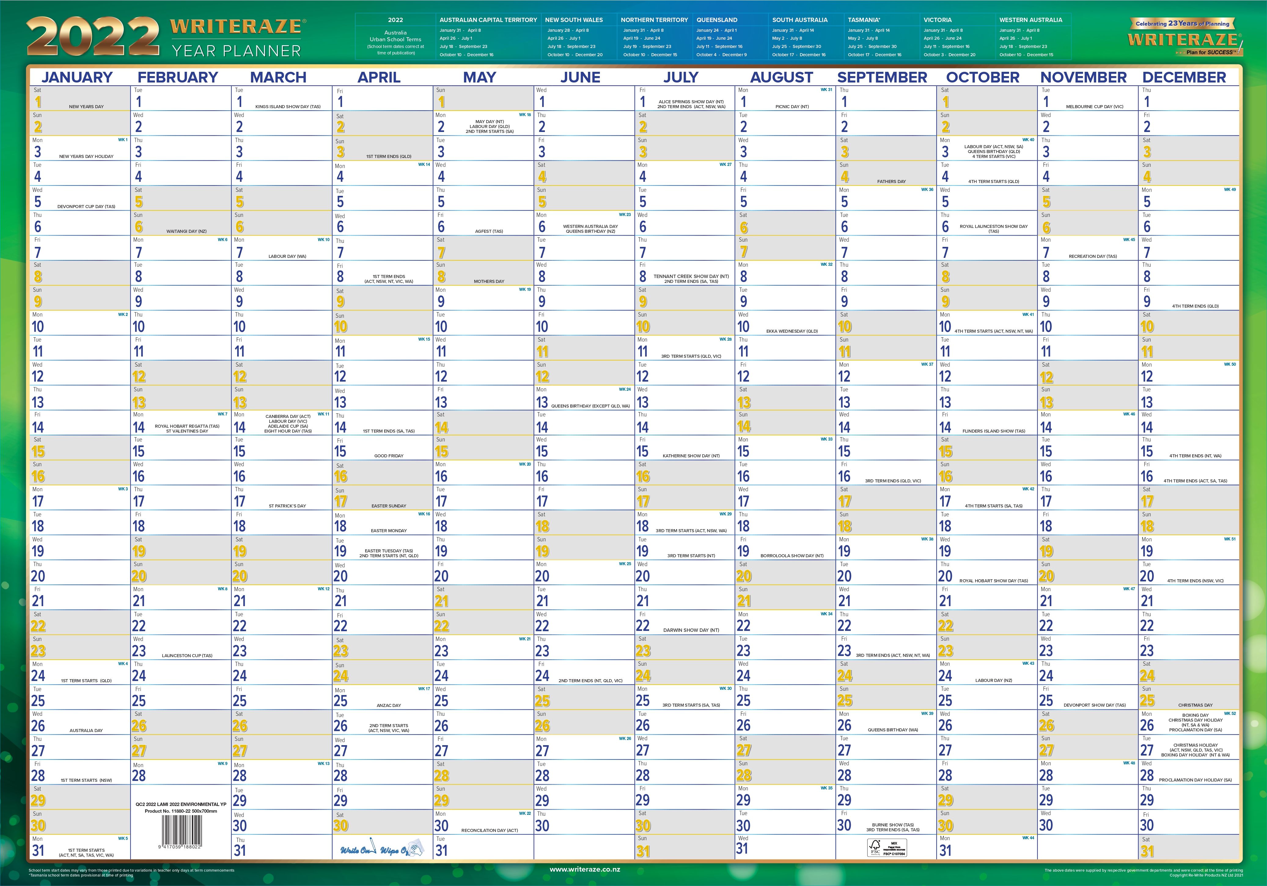 Writeraze QC2 Recycled Laminated Executive Year Planner, Unframed ...