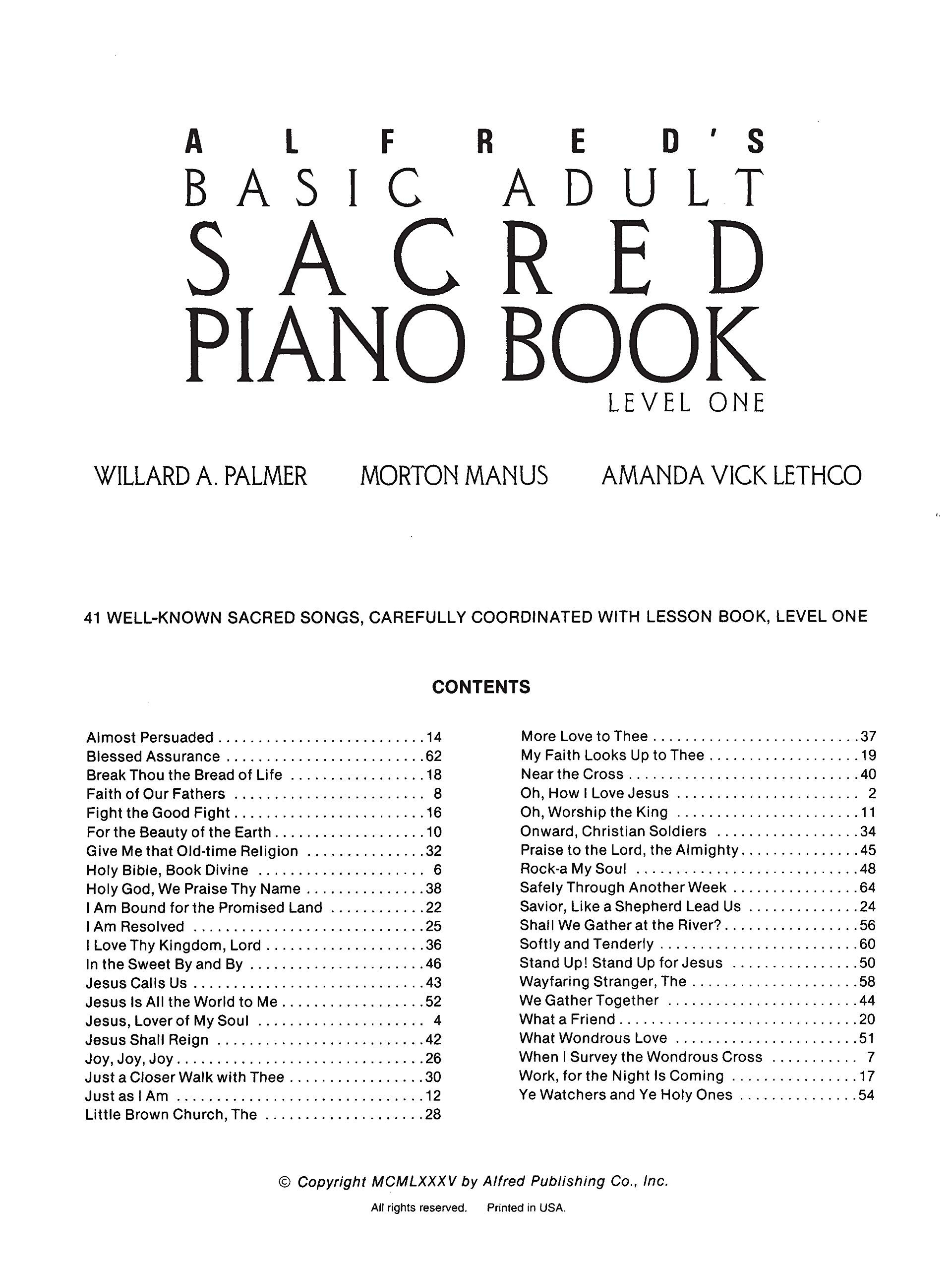 Alfred's Basic Adult Piano Course: Sacred Piano Book - Level 1 by ...