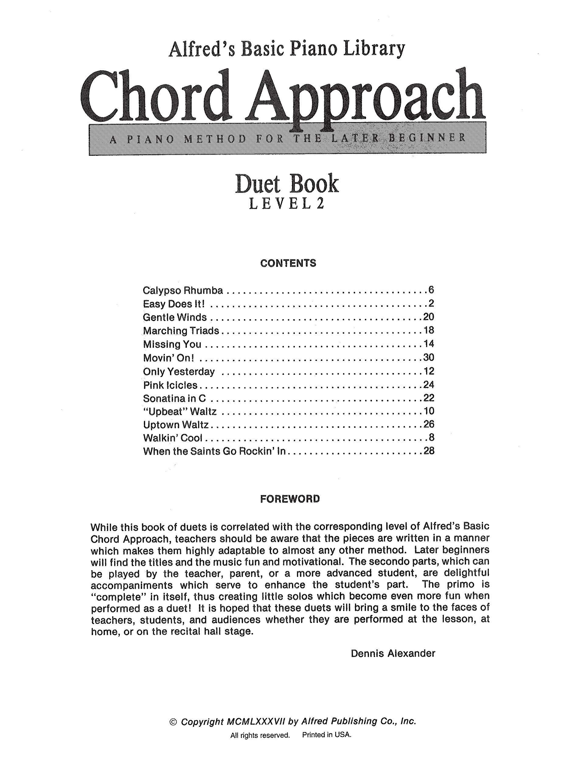 Alfred's Basic Piano Chord Approach Duet Book 2, A Piano Method for the ...
