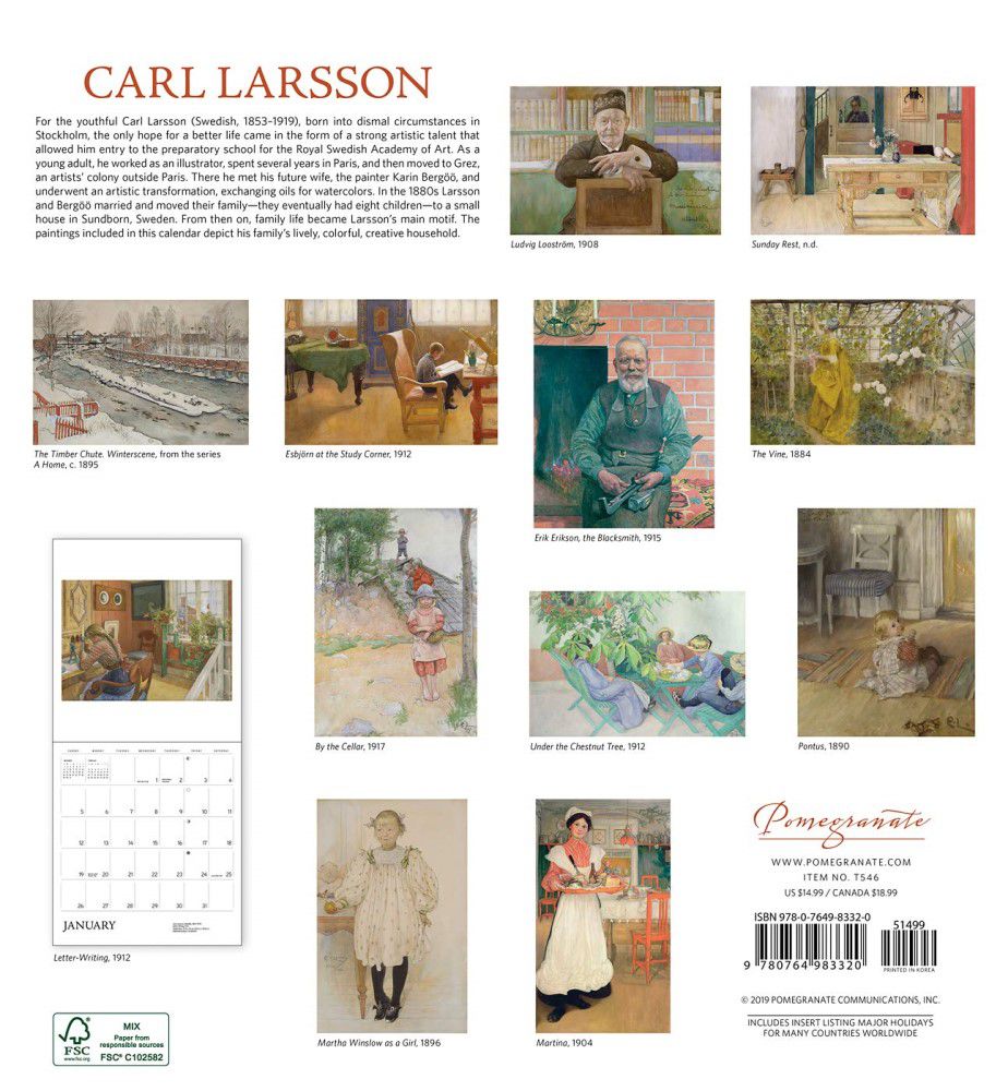 Carl Larsson - 2020 Wall Calendar by Carl Larsson | 9780764983320 ...