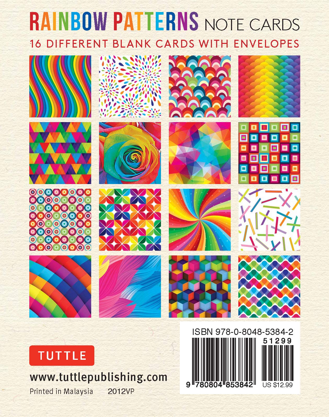 Rainbow Patterns, 16 Note Cards, 16 Different Blank Cards with 17 ...