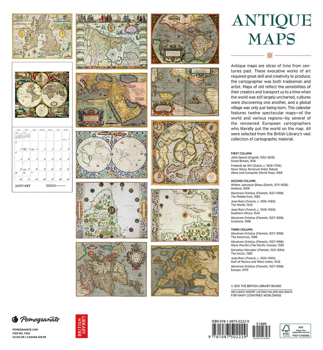 Antique Maps - 2022 Wall Calendar by Pomegranate | 9781087502229 ...