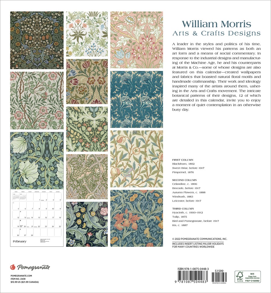William Morris : Arts & Crafts Designs - 2023 Wall Calendar, Arts & Crafts Designs Wall Calendar ...