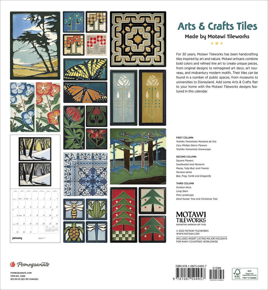 Arts & Crafts Tiles: Made by Motawi Tileworks - 2023 Wall Calendar by ...