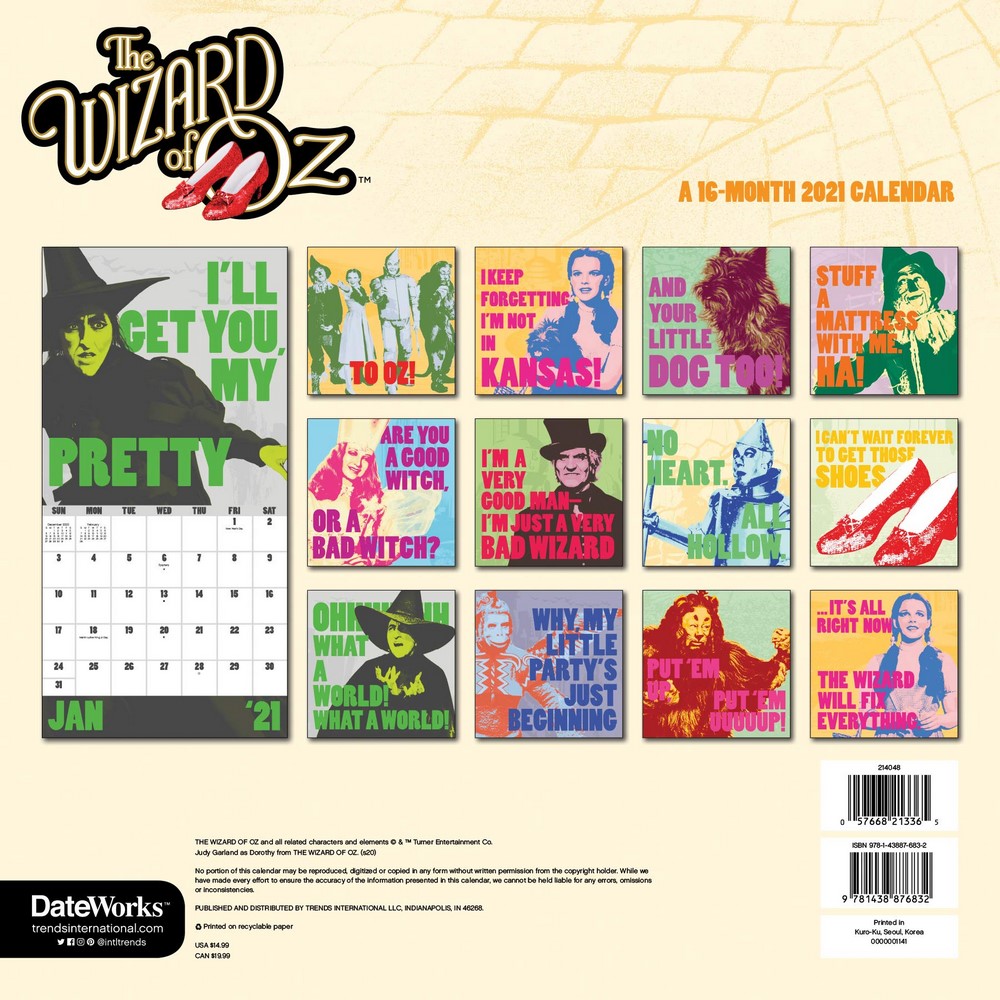 The Wizard of Oz - 2021 Wall Calendar by Trends | 9781438876832 | Booktopia