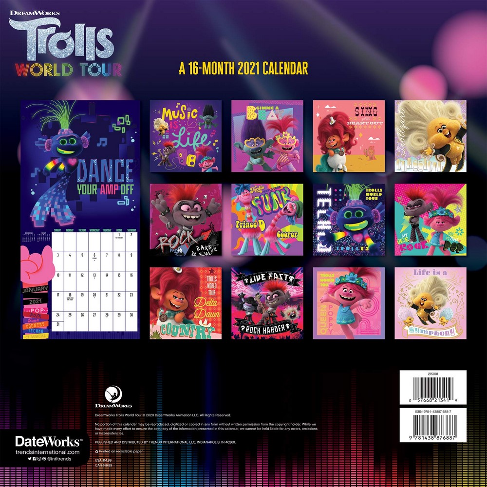 Trolls World Tour - 2021 Wall Calendar by Trends | 9781438876887 ...
