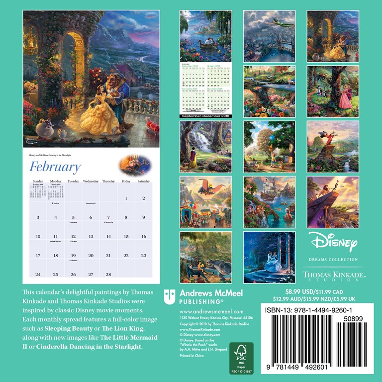 Thomas Kinkade The Disney Dreams Collection 2019 Mini Wall Calendar ...