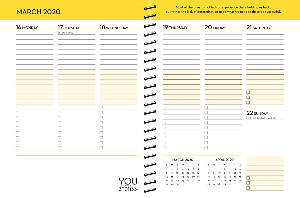 You are a Badass 2019-2020 17-Month Monthly/Weekly Organised Living ...