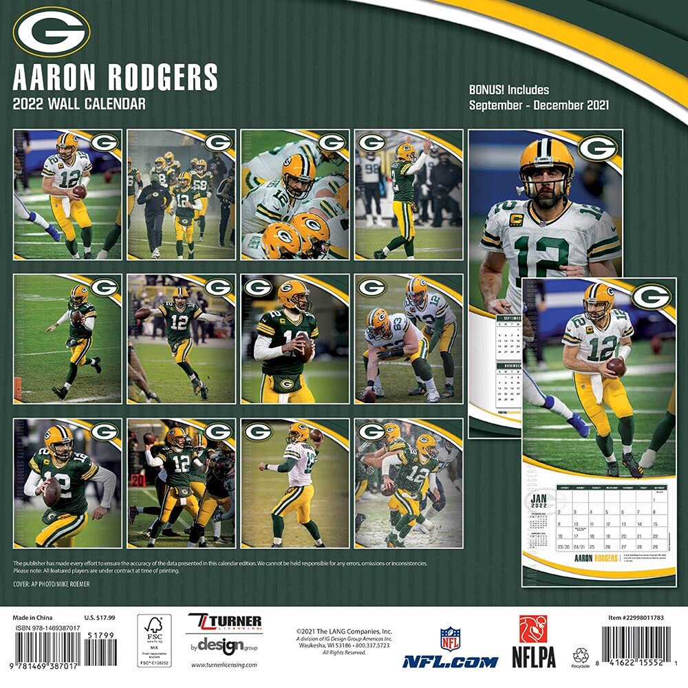 Green Bay Packers Aaron Rodgers - 2022 Wall Calendar by The Lang ...