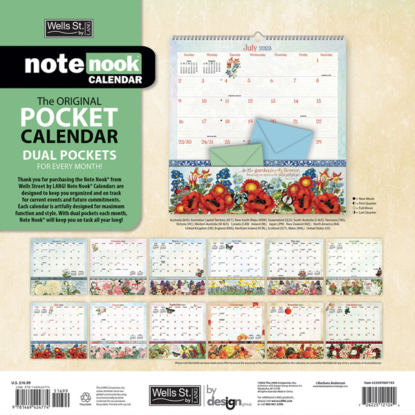 Botanical Gardens Note Nook - 2023 Wall Calendar, 12-month format ...