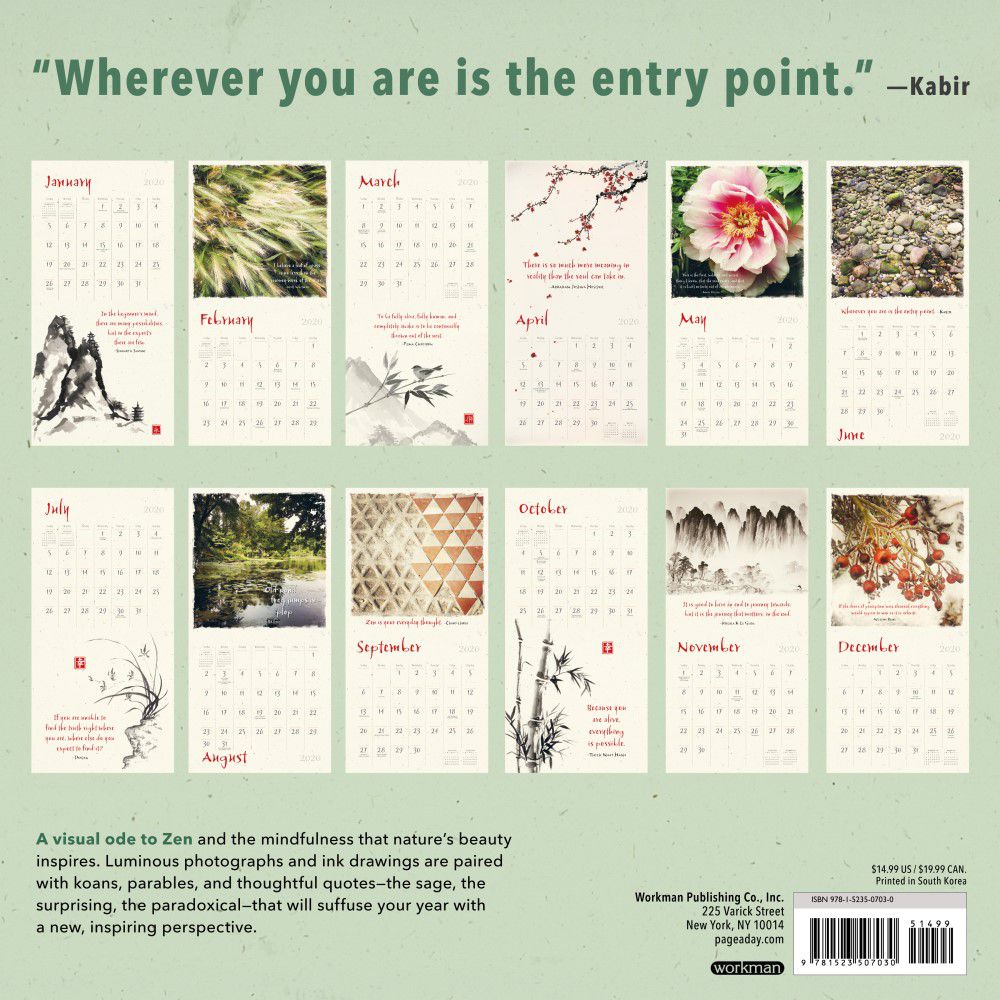 2020 ZEN Wall Calendar by David Schiller | 9781523507030 | Booktopia