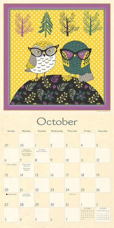 Simply Owls 16-Month 2019 Square Wall Calendar, 2019 Wall Calendar by ...