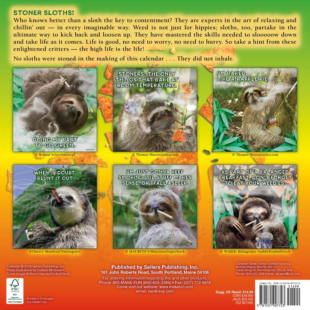 Stoner Sloths - 2020 Wall Calendar by Sellers Publishing ...
