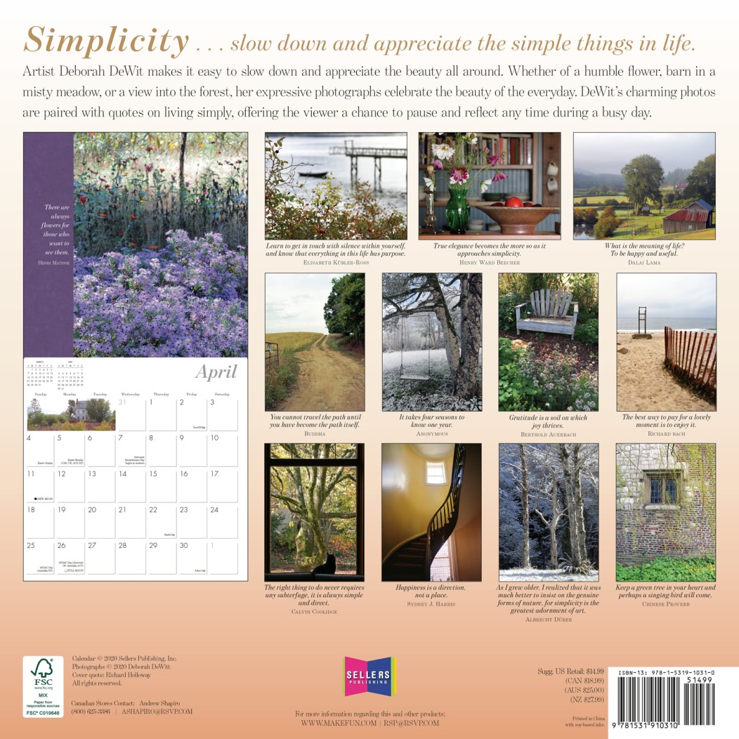Simplicity: Inspirations for a Simpler Life - 2021 Wall Calendar by ...