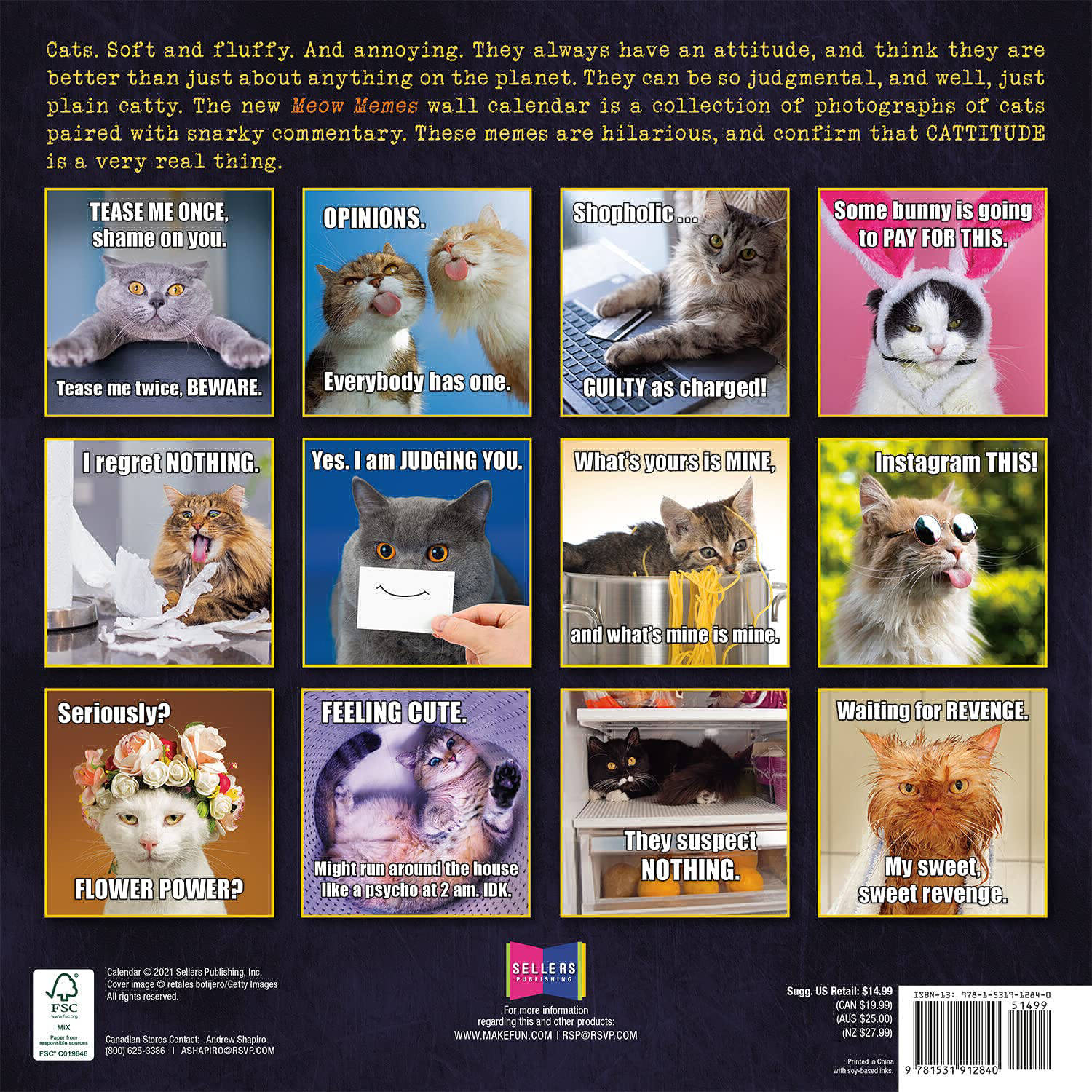 Meow Memes - 2022 Wall Calendar, Cat Wall Calendar by Sellers ...