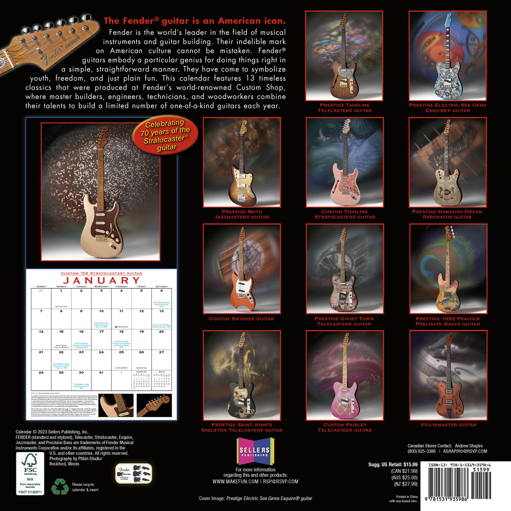 Fender Custom Shop Guitars - 2024 Wall Calendar by Fender Guitar ...