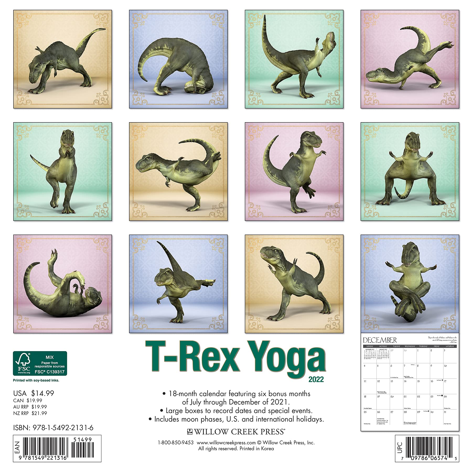 T-Rex Yoga - 2022 Wall Calendar by Willow Creek Press | 9781549221316 ...
