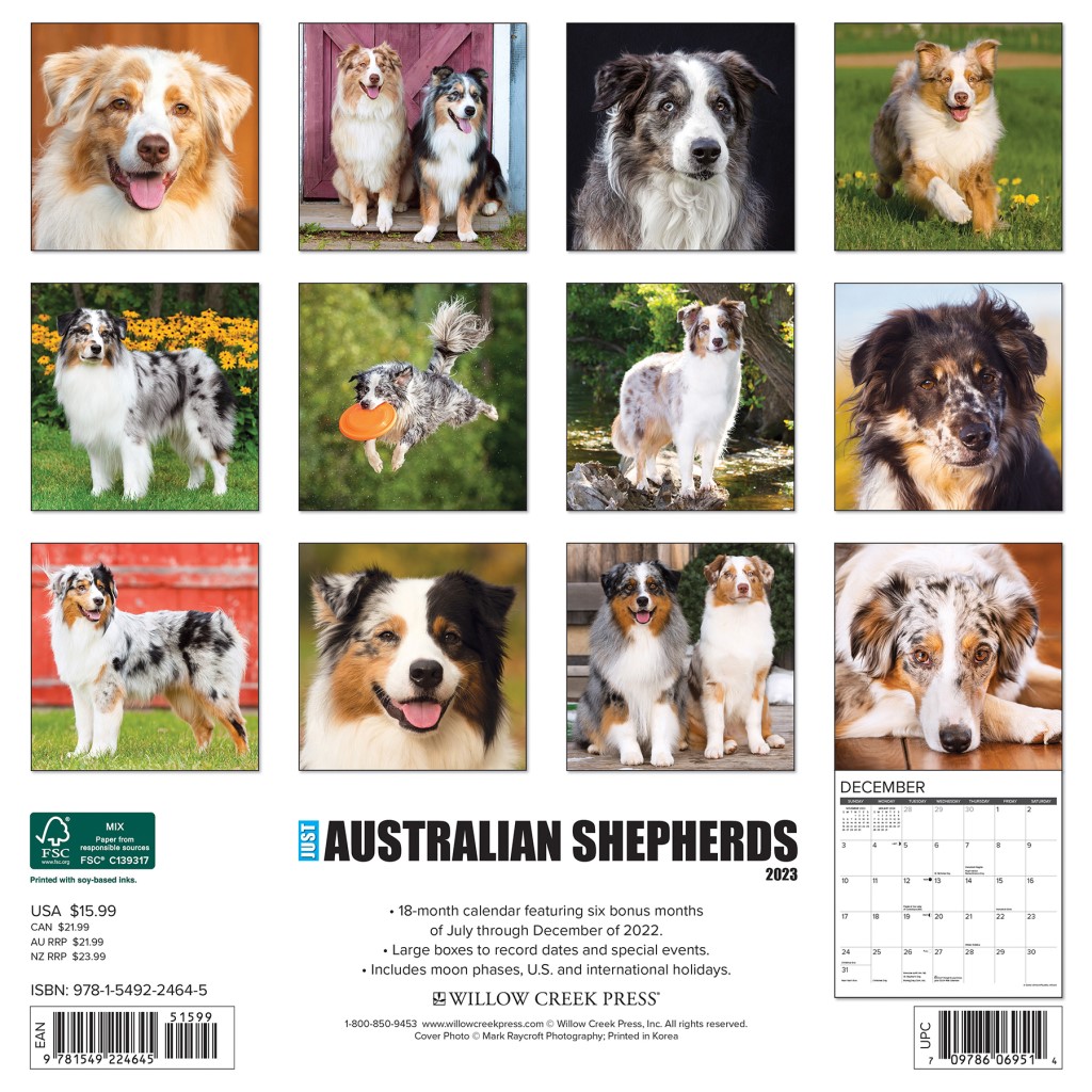 Just Australian Shepherds - 2023 Wall Calendar by Willow Creek Press ...