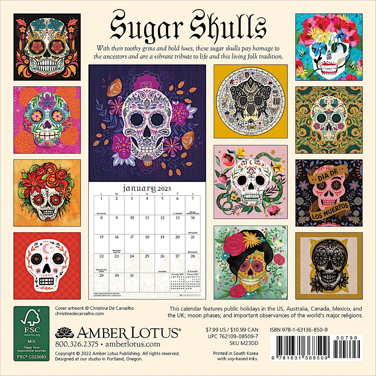 Sugar Skulls - 2023 Mini Wall Calendar, Day of the Dead by Amber Lotus ...