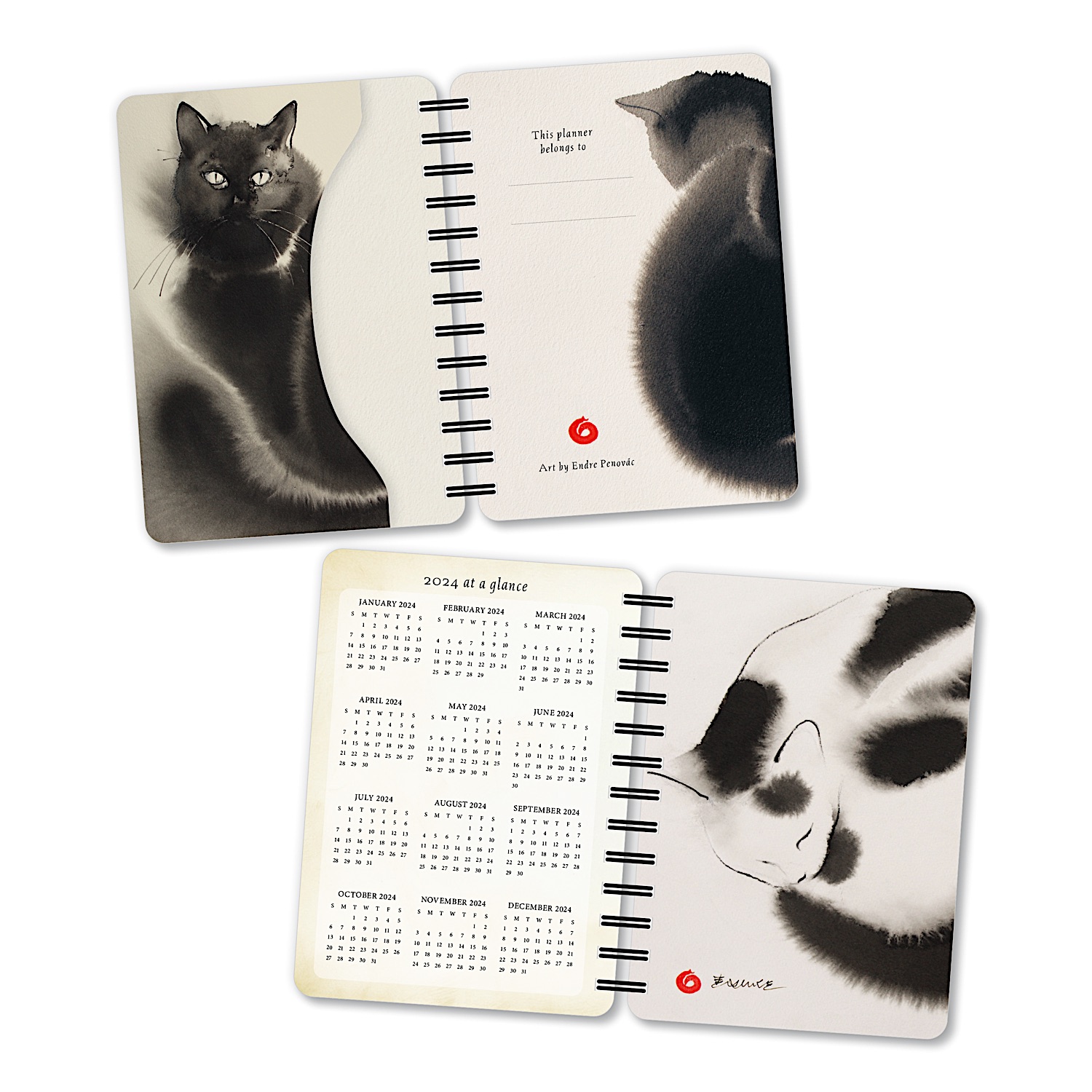 The Artful Cat - 2022 - 2023 Weekly Planner, Brush & Ink Watercolor ...