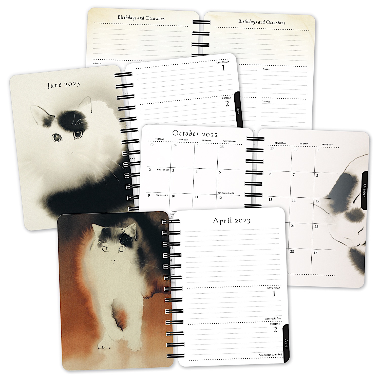 The Artful Cat - 2022 - 2023 Weekly Planner, Brush & Ink Watercolor ...