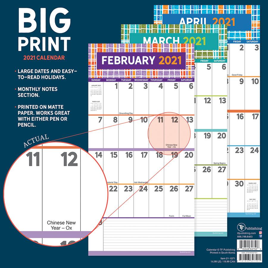 Big Print - 2021 Wall Calendar by TF Publishing | 9781643327501 | Booktopia