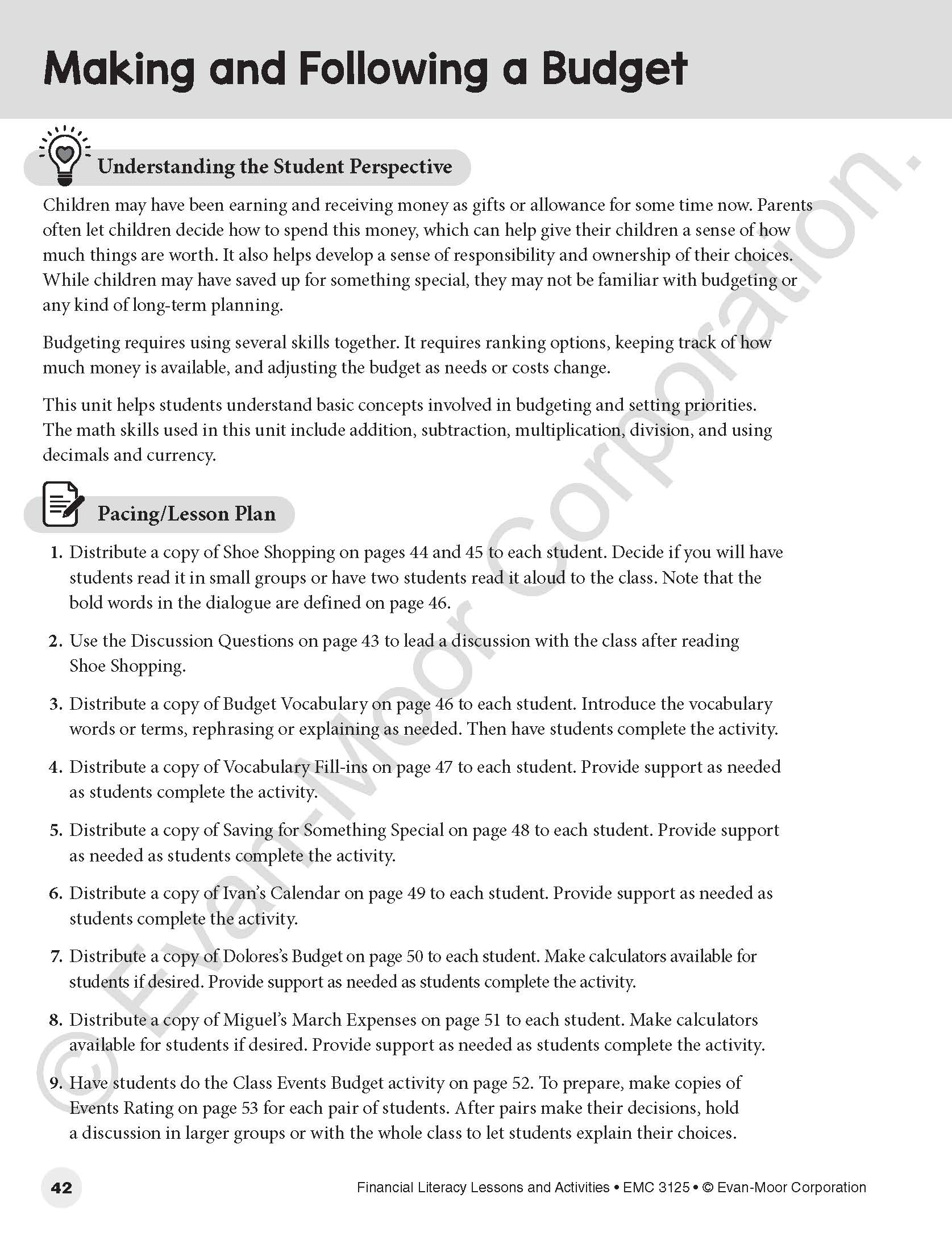 Financial Literacy Lessons and Activities, Grade 5 Teacher Resource ...