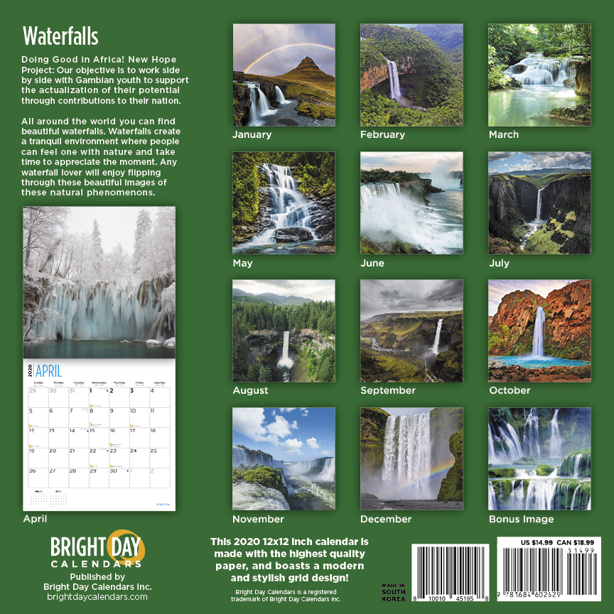 Waterfalls - 2020 Wall Calendar by Bright Day | 9781684602629 | Booktopia