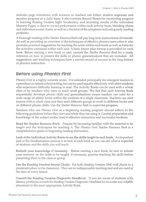 Phonics First : Teacher Resource Book, Reading Freedom 2000 by Hunter ...