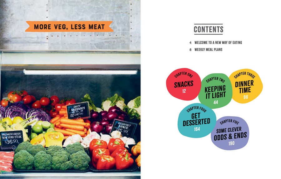Three Veg and Meat, More veg, less meat; flip the balance on your plate ...