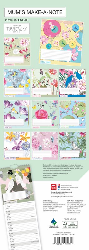 House of Turnowsky Mum's Make a Note 2020 Slimline Calendar by ...