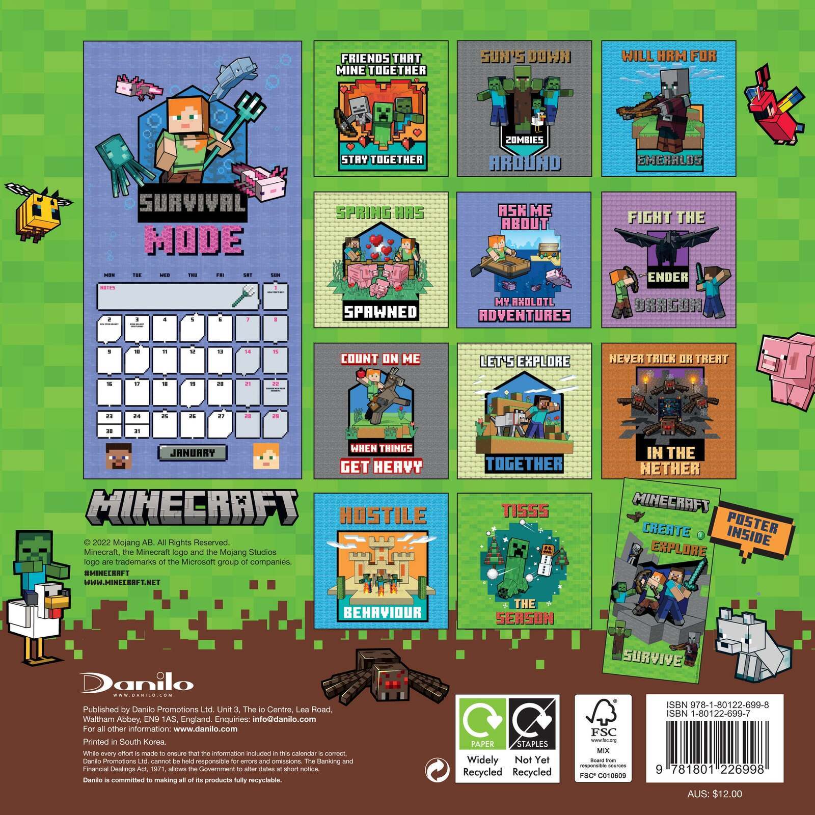 Minecraft - 2023 Mini Wall Calendar, 2023 Wall Calendars by Danilo ...