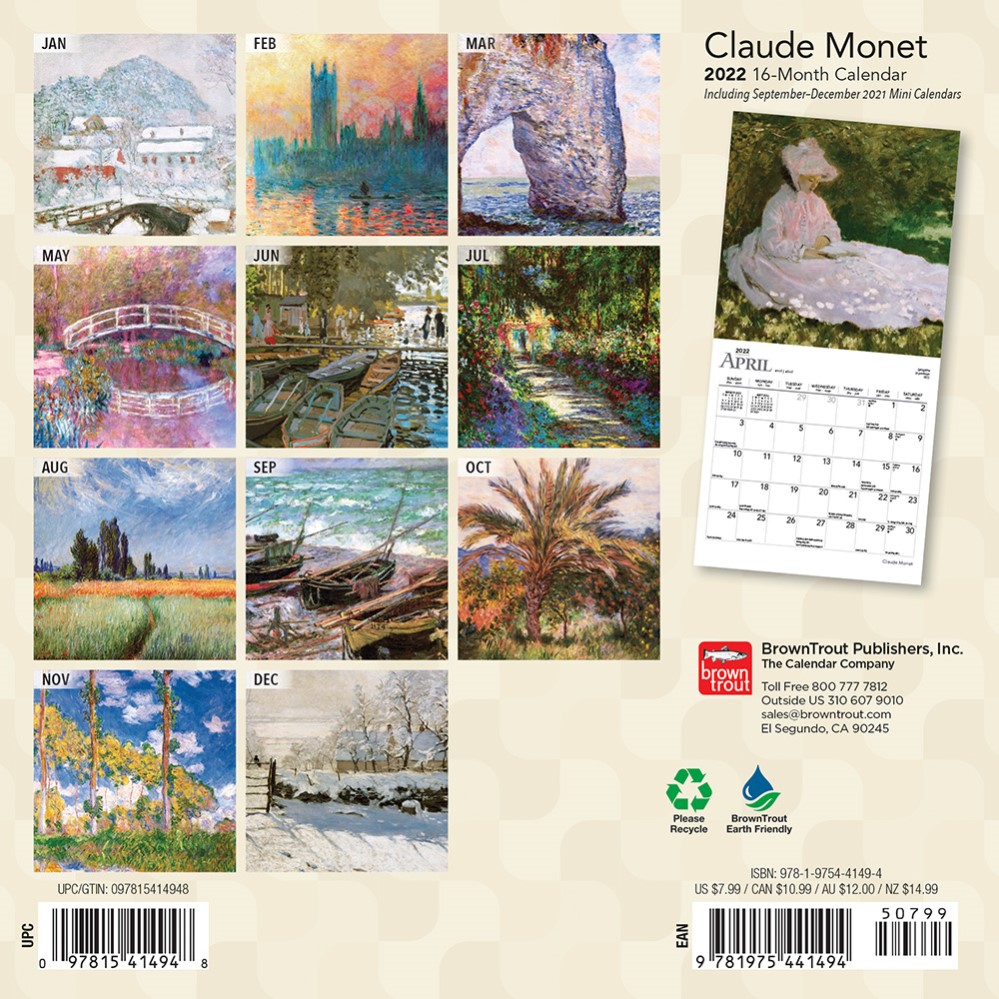 Claude Monet - 2022 Mini Wall Calendar, 16-Month Calendar / English ...