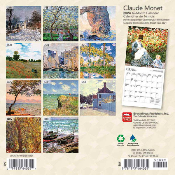 Claude Monet - 2024 Mini Wall Calendar, English French by Browntrout ...
