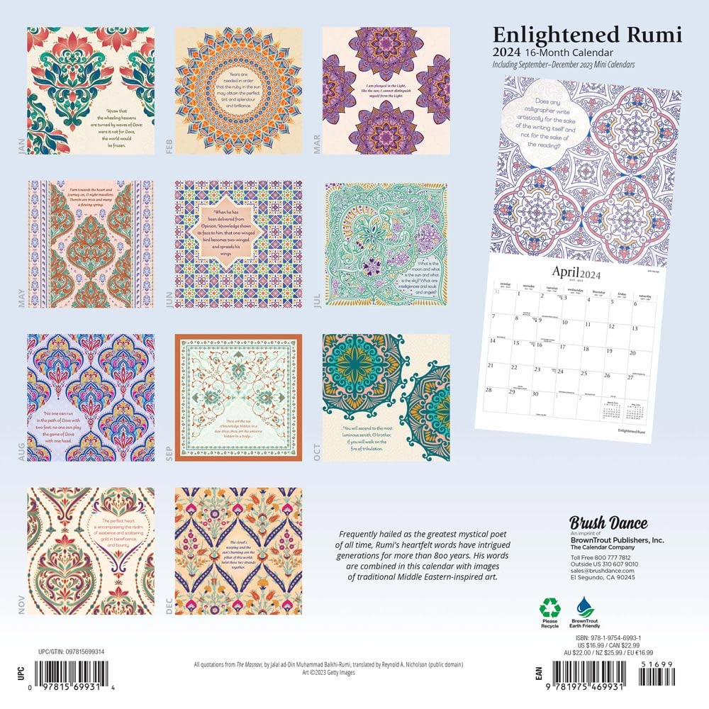Enlightened Rumi - 2024 Wall Calendar (Brush Dance) by Browntrout ...